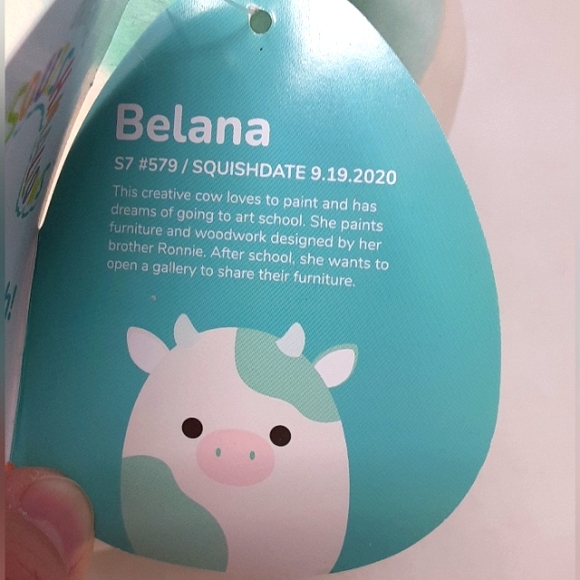 Squishmallows | Other | Belana The Cow 8in Squishmallow Cream With Blue ...
